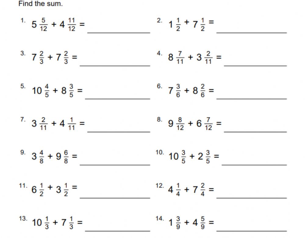 Adding Mixed Numbers Worksheets WorksheetsCity