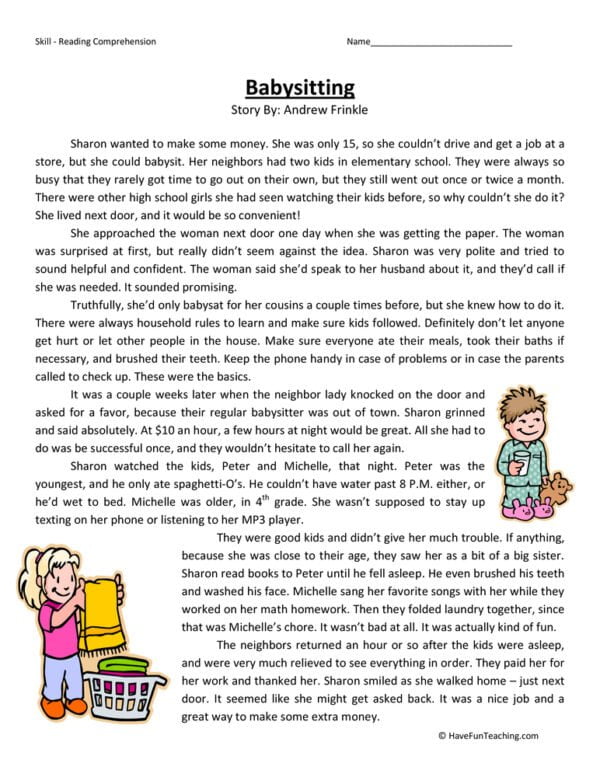 The Babysitter Reading Comprehension Worksheets WorksheetsCity The Babysitter Reading Comprehension Worksheets WorksheetsCity
