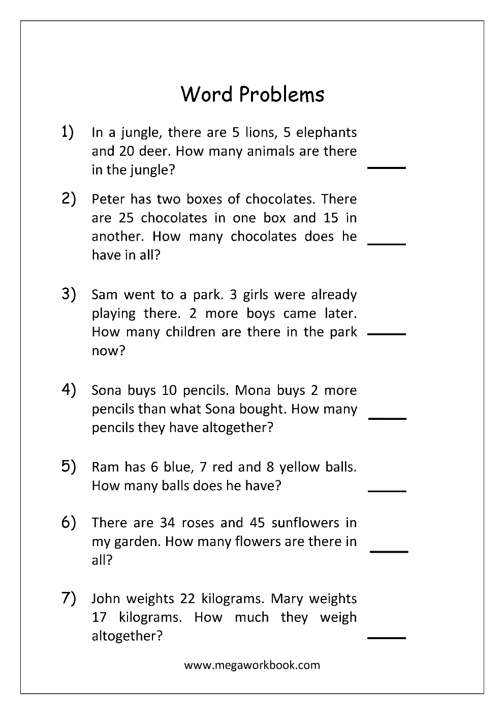 Mixed Addition And Subtraction Word Problems For Grade 1 Worksheets