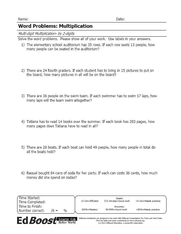 Double Digit Multiplication Word Problems Worksheets WorksheetsCity